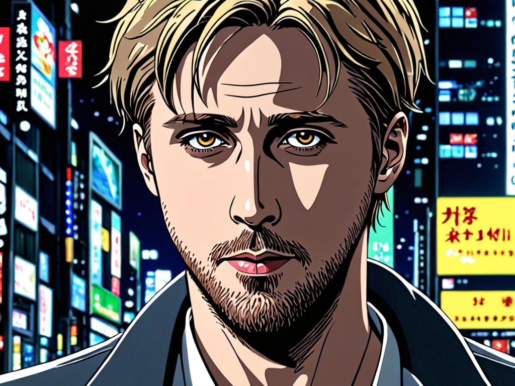 ryan gosling as anime character, manga, anime, 2d, ghibli, ghost in a ...