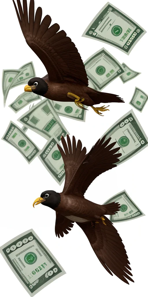 Two Birds Soaring Above a Rain of Floating Dollar Bills