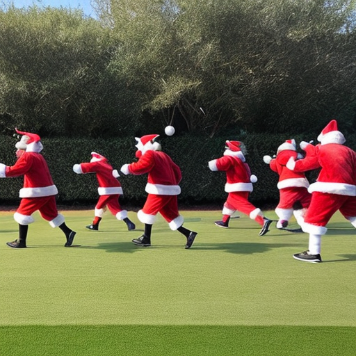 santa and elves and reindeer all exercising in the north pole to get ...