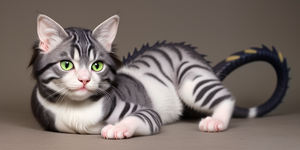 A Unique Cat with Striking Green Eyes and Distinctive Spiky Tail.