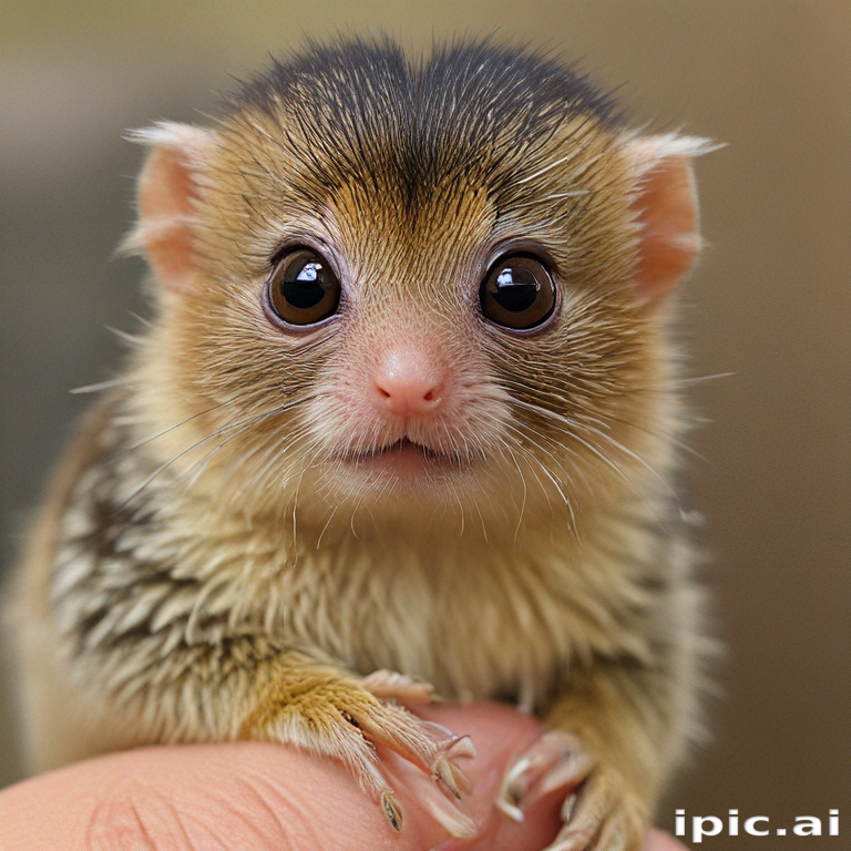Adorable Baby Animal with Big Eyes and Fluffy Fur in Hand