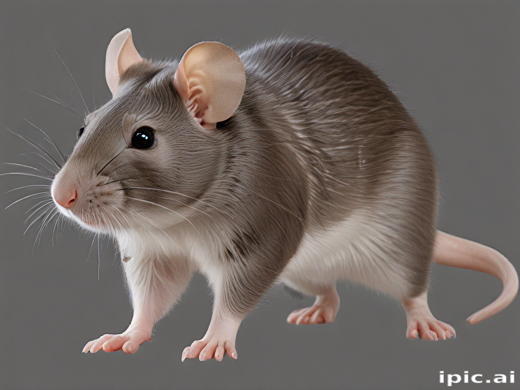 A Detailed Close-Up of a Realistic Gray and White Mouse Standing Proudly.