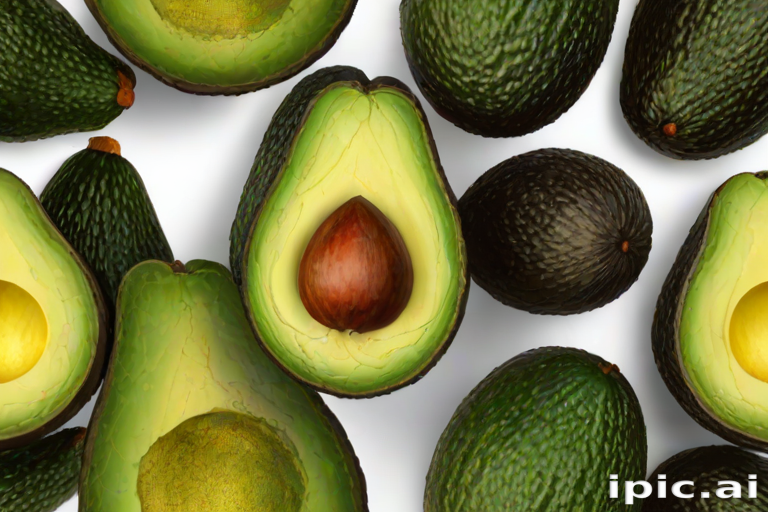 Fresh Avocados Displayed in Various Cuts and Textures on White Background