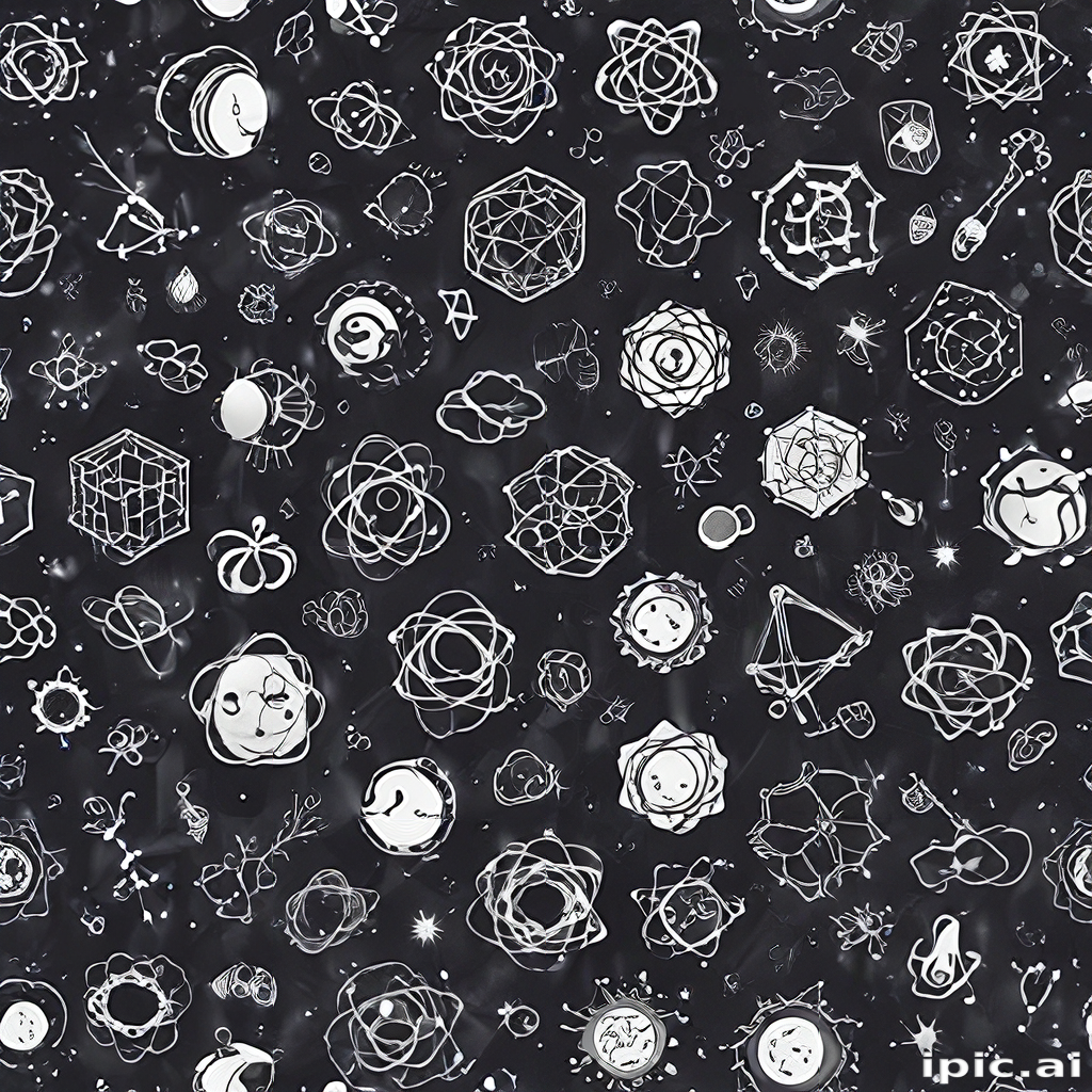 Intricate Patterns of Cosmic Shapes and Symbols Against a Dark Background