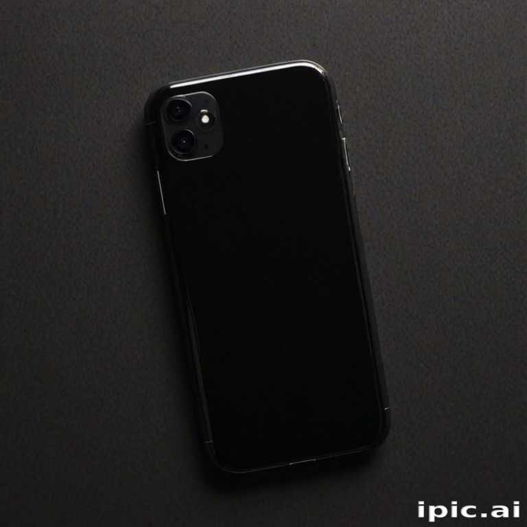 A sleek black smartphone resting on a textured dark surface background.