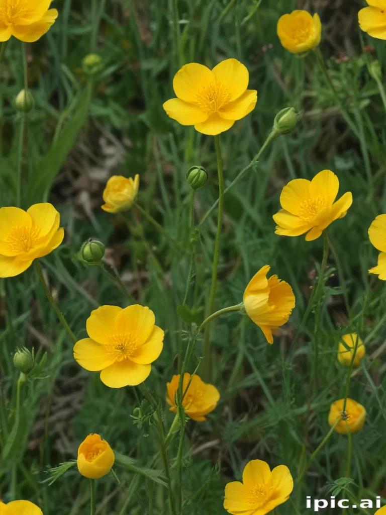 A Vibrant Display of Bright Yellow Buttercup Flowers in Nature's Garden.