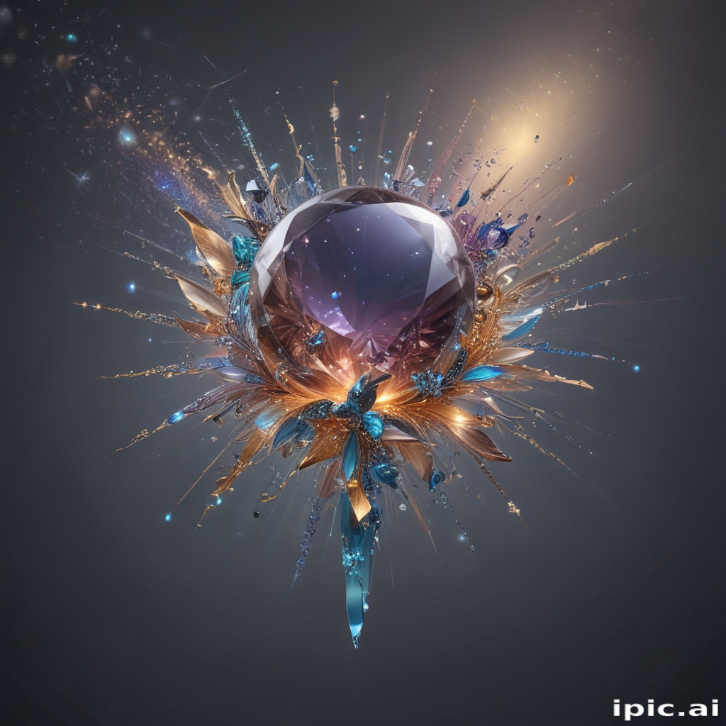 Radiant Gem Surrounded by Dazzling Colors and Intricate Sparkling Elements