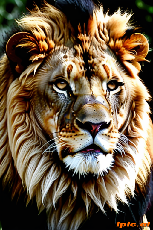 Majestic Close-Up of a Powerful Lion with Striking Facial Features and Mane