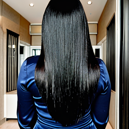 silky shiny straight black hair rear view