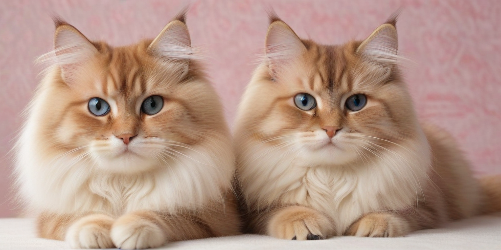 Two Adorable Long-Haired Cats with Stunning Blue Eyes Relaxing Together