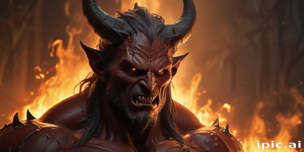 Fierce Demon Lord Glowing in Flames with Intense, Menacing Expression