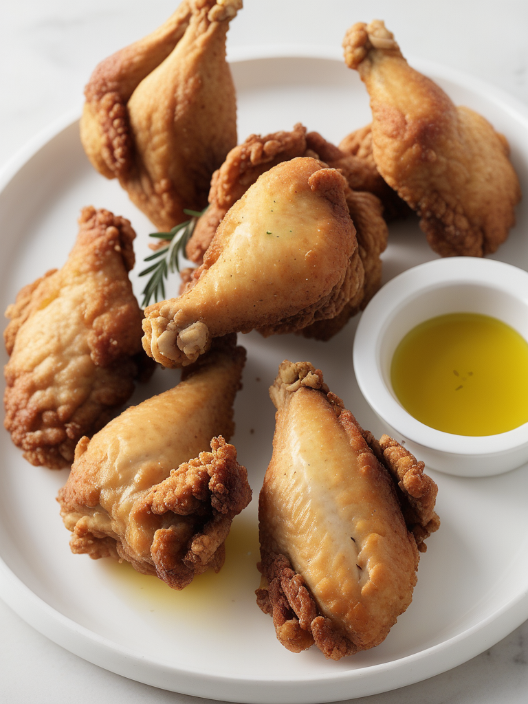 Crispy Golden Fried Chicken Drumsticks Served on a White Plate with ...
