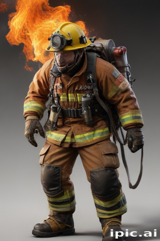 Brave Firefighter Prepared for Action Amidst Flames and Smoke