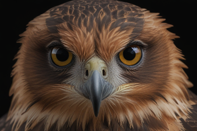 intense bird of prey gaze close up of red tailed hawks eyes and full ...
