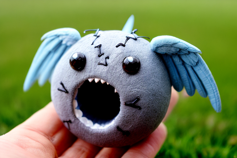 cute round monster with teeth wings and claws