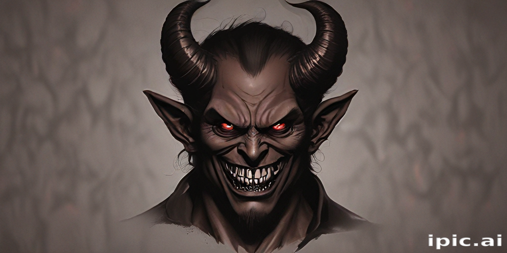 Sinister Demon with Horns and Glowing Red Eyes Grinning Menacingly