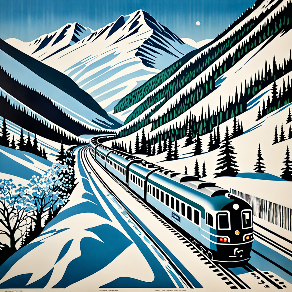 art deco streamline railway corporation poster with ICE train in ...
