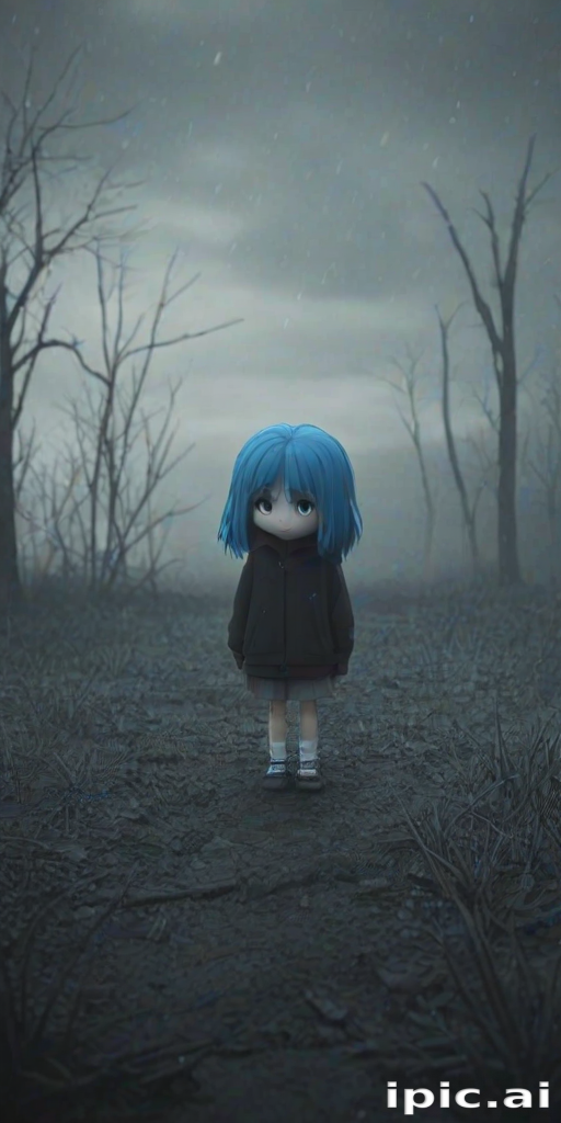 Lonely Anime Character Stands on a Foggy Path Amidst Bare Trees