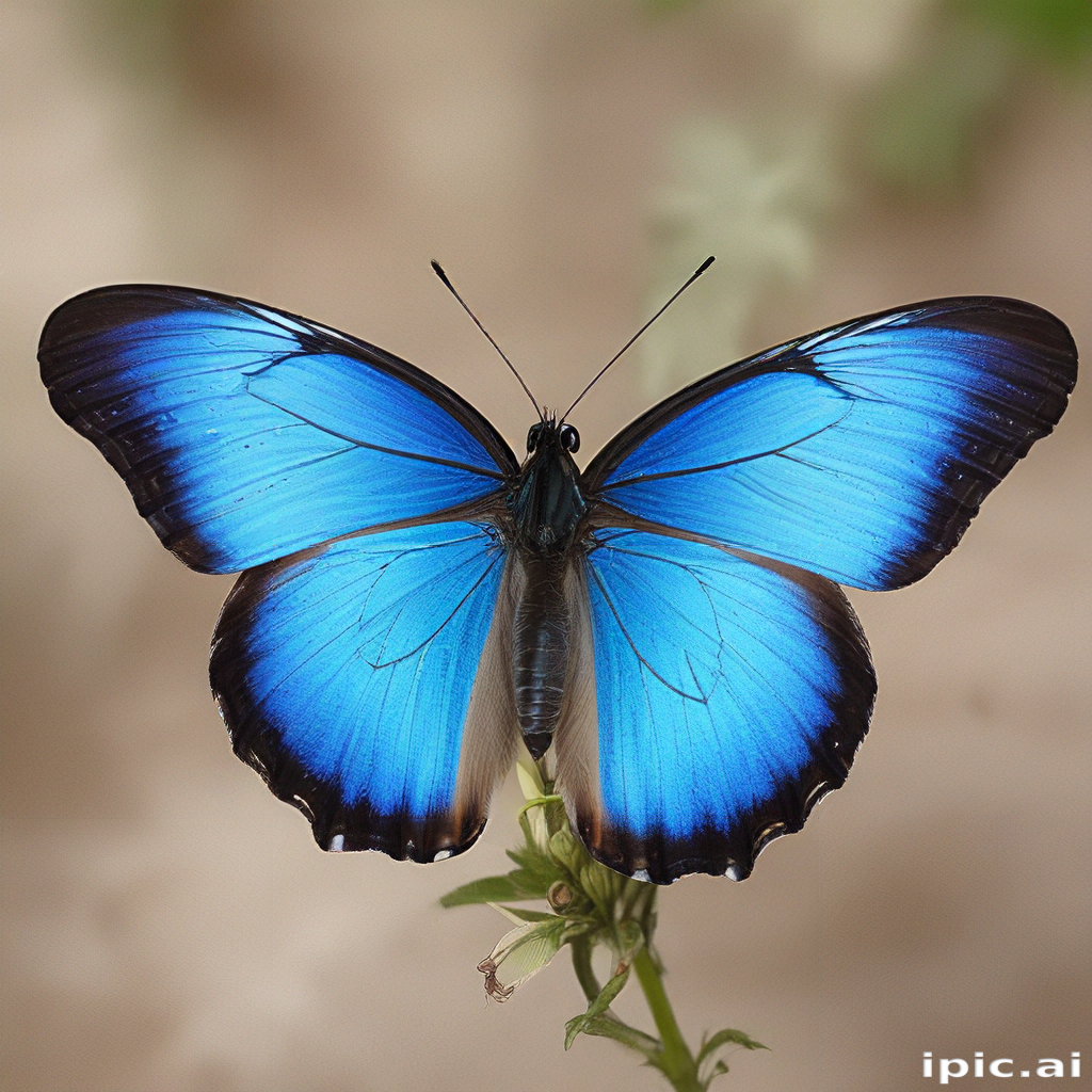 A Stunning Blue Butterfly with Iridescent Wings Perched on Green Leaves