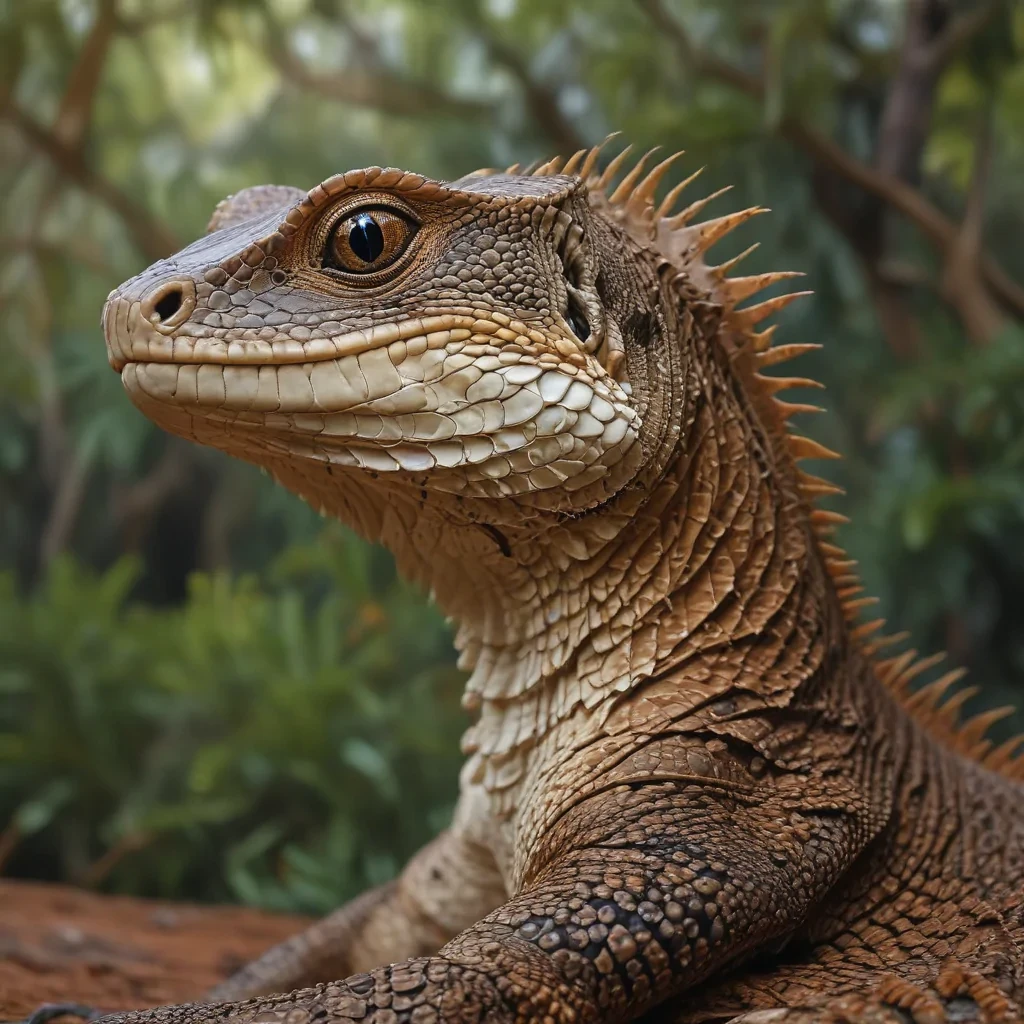 Close-Up Portrait of a Spiky-Lizard in a Lush Green Habitat