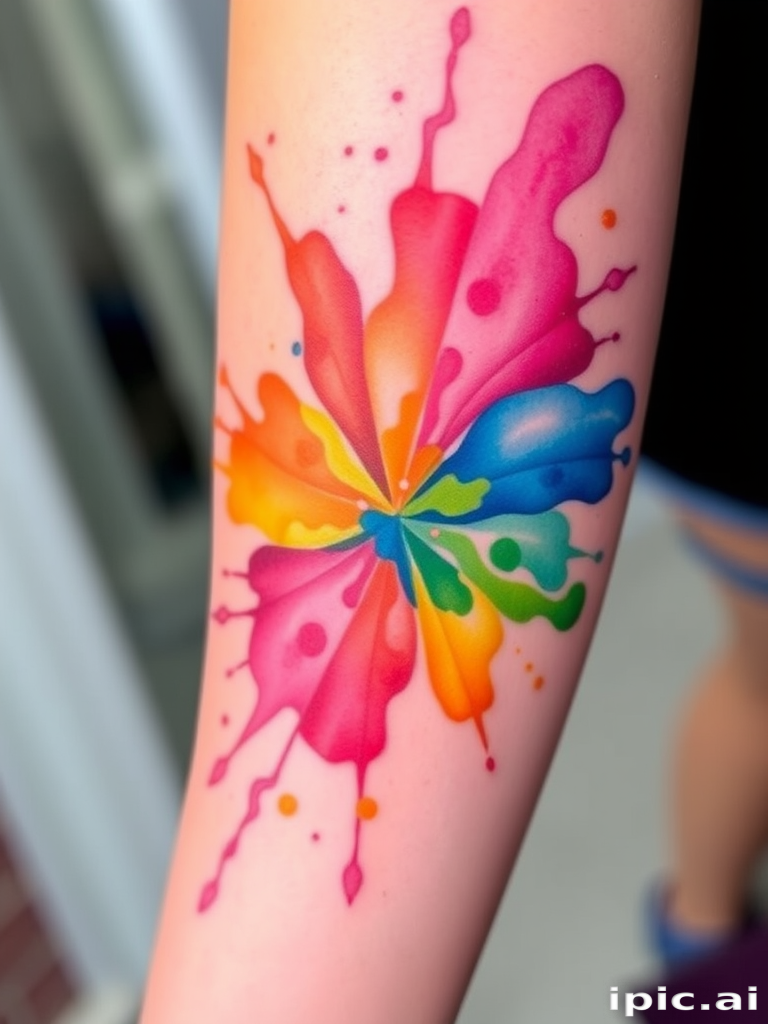 Vibrant watercolor tattoo named "Spectrum Splash" featuring a ...