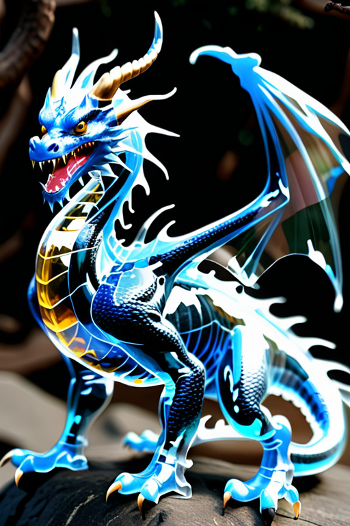 Majestic Blue Dragon with Glowing Features and Intricate Wing Designs