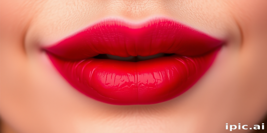 Close-Up of Glossy Red Lips with a Vibrant and Alluring Shine