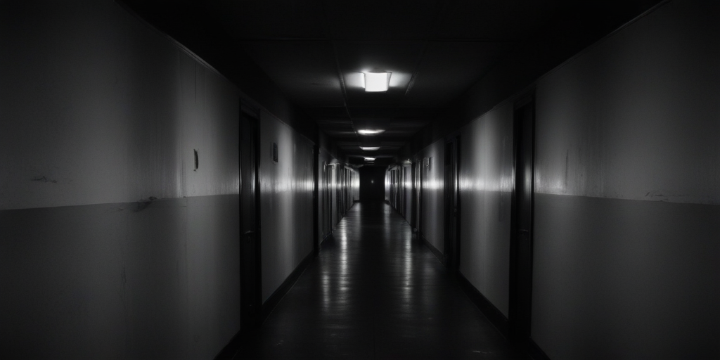 dark horror black and white endless hallway