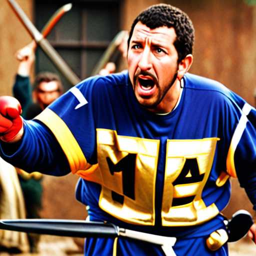 adam sandler fighting as a greek war general in the battle of marathon