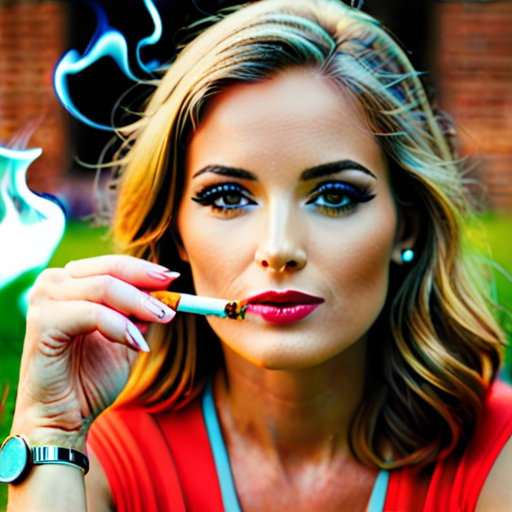 An attractive woman, lighting a cigarette