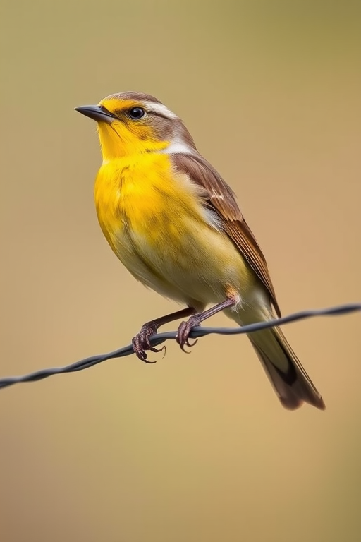A Vibrant Yellow Songbird Perched Gracefully on a Thin Wire.