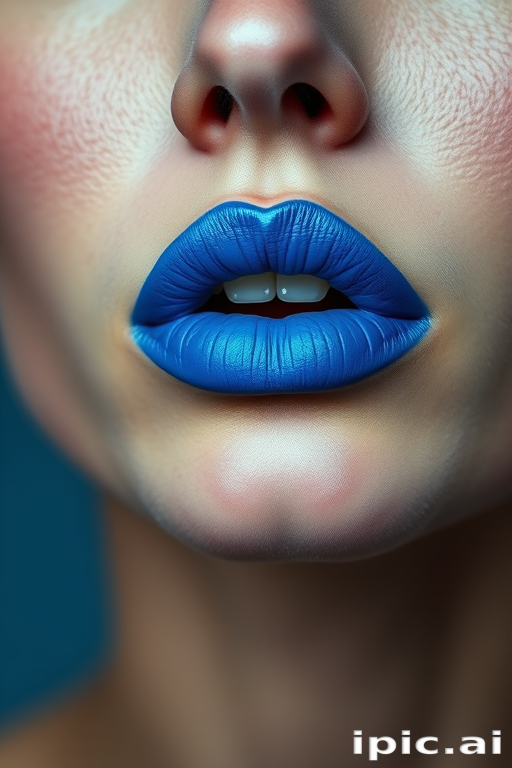 Striking Close-Up of a Bold Blue Lip Color on Full Lips