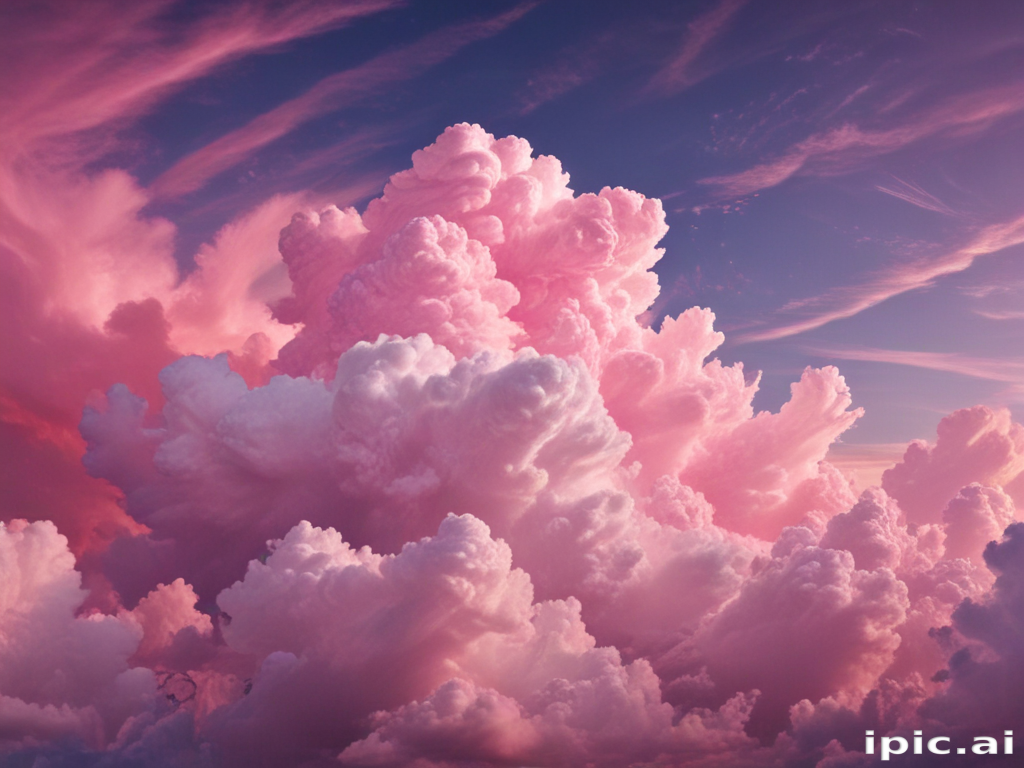 A Stunning Display of Fluffy Pink Clouds Against a Dreamy Sky.