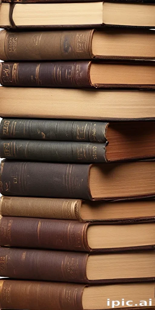 A Collection of Vintage Leather-Bound Books Stacked Neatly Together