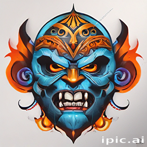 Vivid Artistic Representation of a Mythical Blue Demon Face with ...