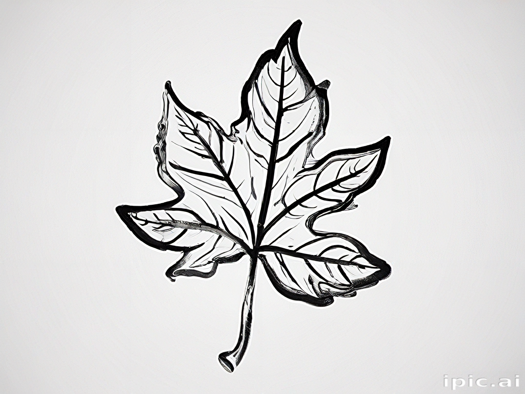 Artistic Illustration of a Delicate Leaf with Intricate Line Details
