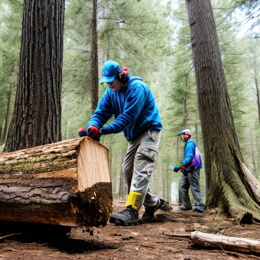 people cutting down trees with axes and saws and sawing them into ...