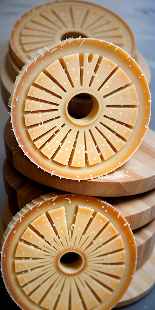Artfully Crafted Cheese Wheels Showcasing Unique Patterns and Textures