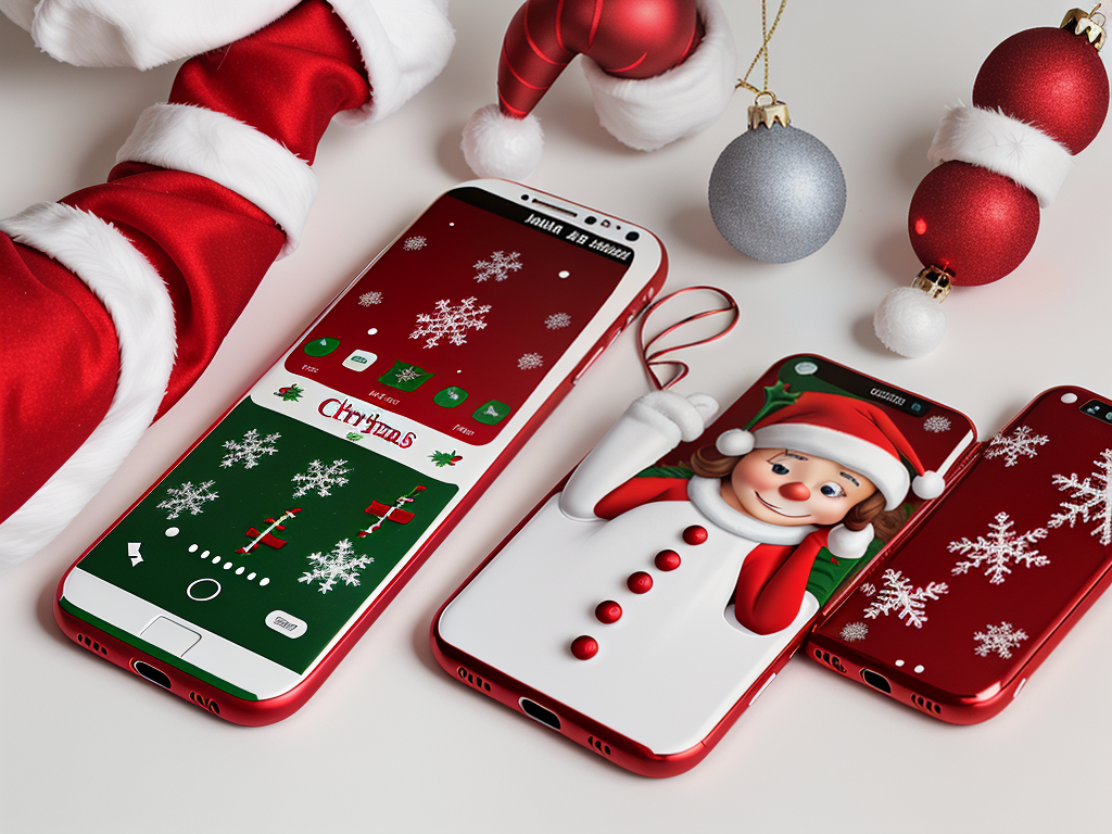 Festive Smartphone Display with Christmas Theme and Cheerful Santa ...