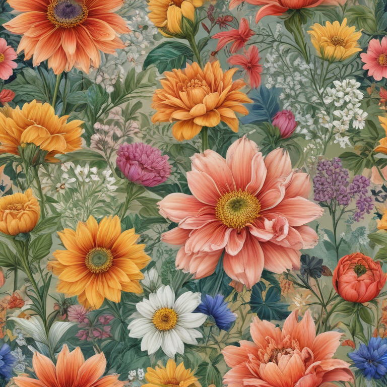 A Vibrant Floral Pattern Showcasing a Beautiful Array of Colorful Blooms.