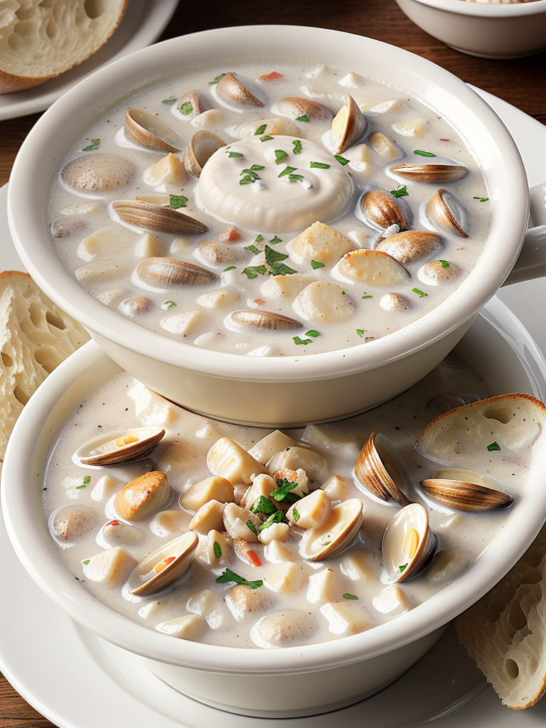 Delicious Clam Chowder Served in Two Bowls with Fresh Clams and Creamy ...