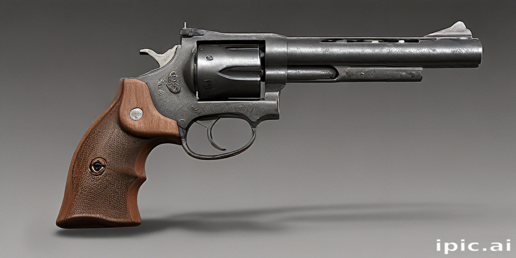 Classic Revolver with Wooden Grip Displayed Against a Neutral Background