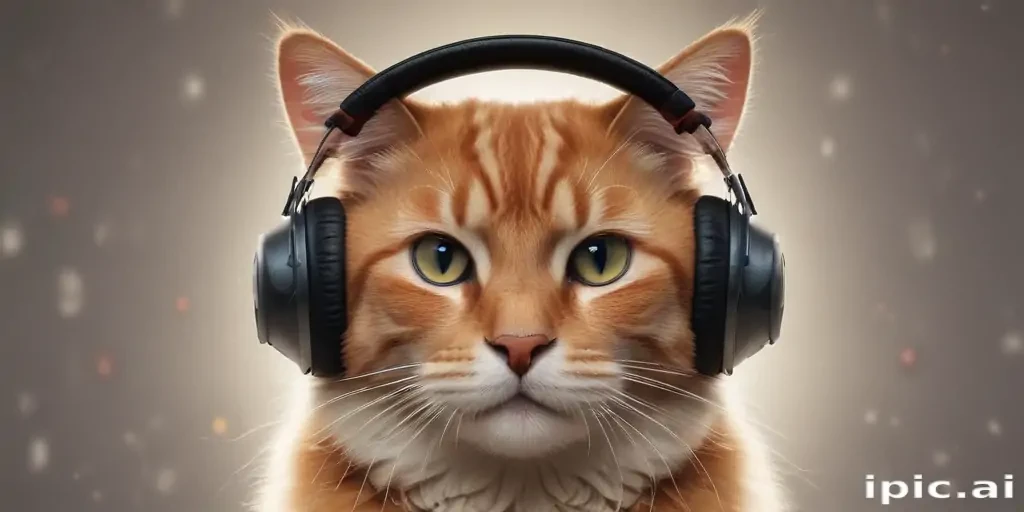 A Cool Cat Enjoying Music with Headphones on Its Ears.