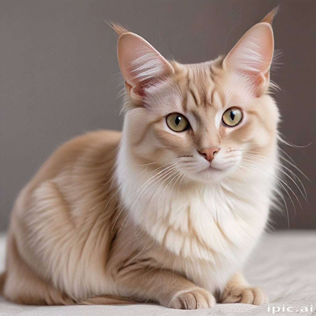 A Beautiful Cream-Colored Cat with Striking Green Eyes Posing Elegantly.
