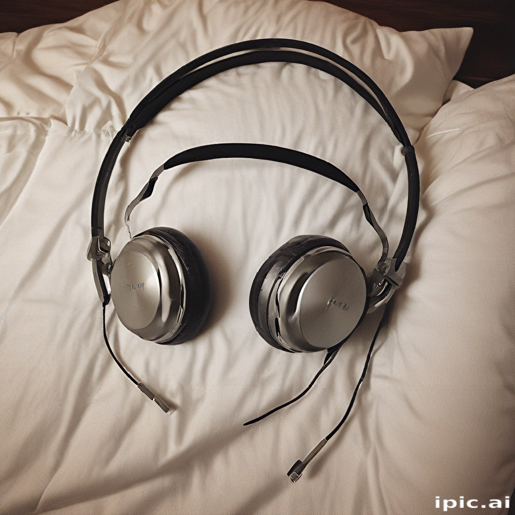Stylish Silver Headphones Resting on a Soft, Cozy White Bedspread