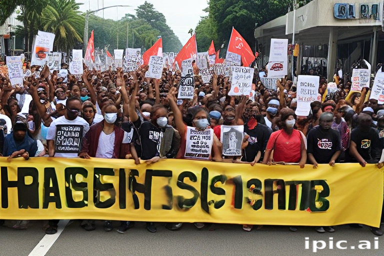 Massive Protest March with Signs and Banners for Social Justice and Change