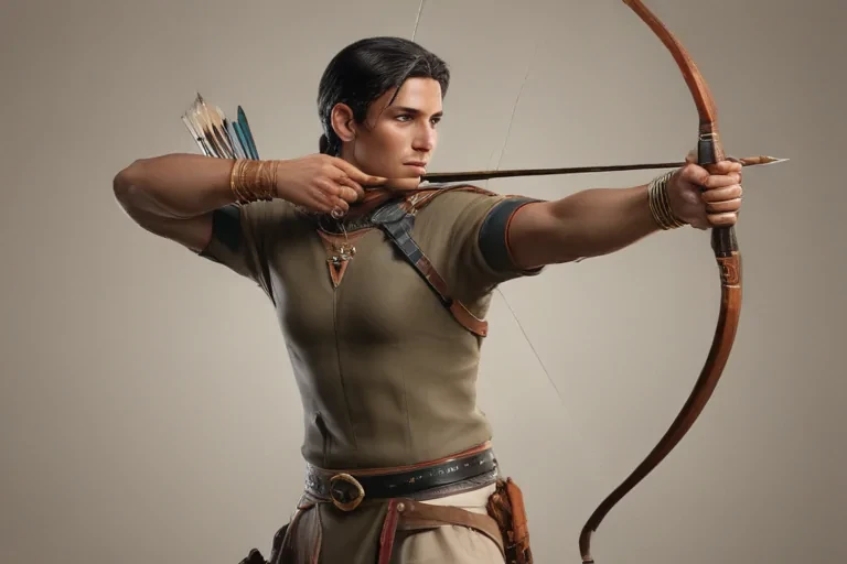 Skilled Archer Aiming Steadily with Bow and Arrow in Dynamic Pose