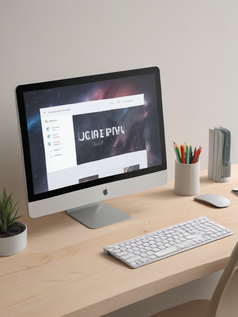 Modern Workspace Featuring a Sleek Computer and Organized Desk Accessories