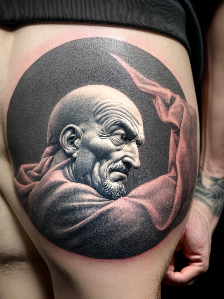 a tattoo of Sisyphus with the following phrase there is no rest for the ...