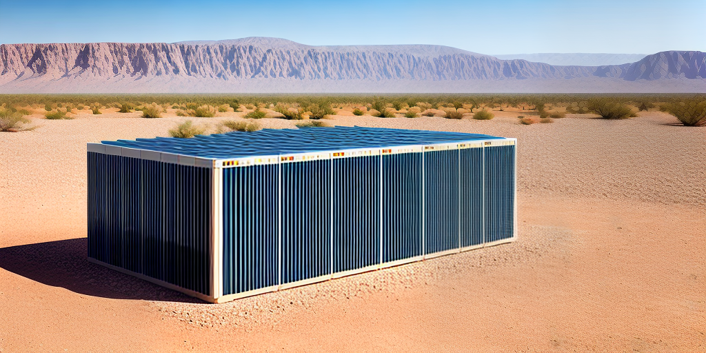 Capture a battery storage system equipment is standing in the desert ...